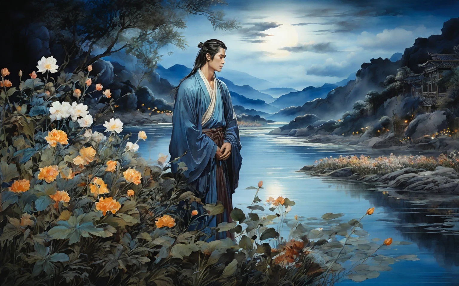 Enjoying the Moon with My Cousin in the Southern Study and Thinking of Cui in Shanyin by Wang ...