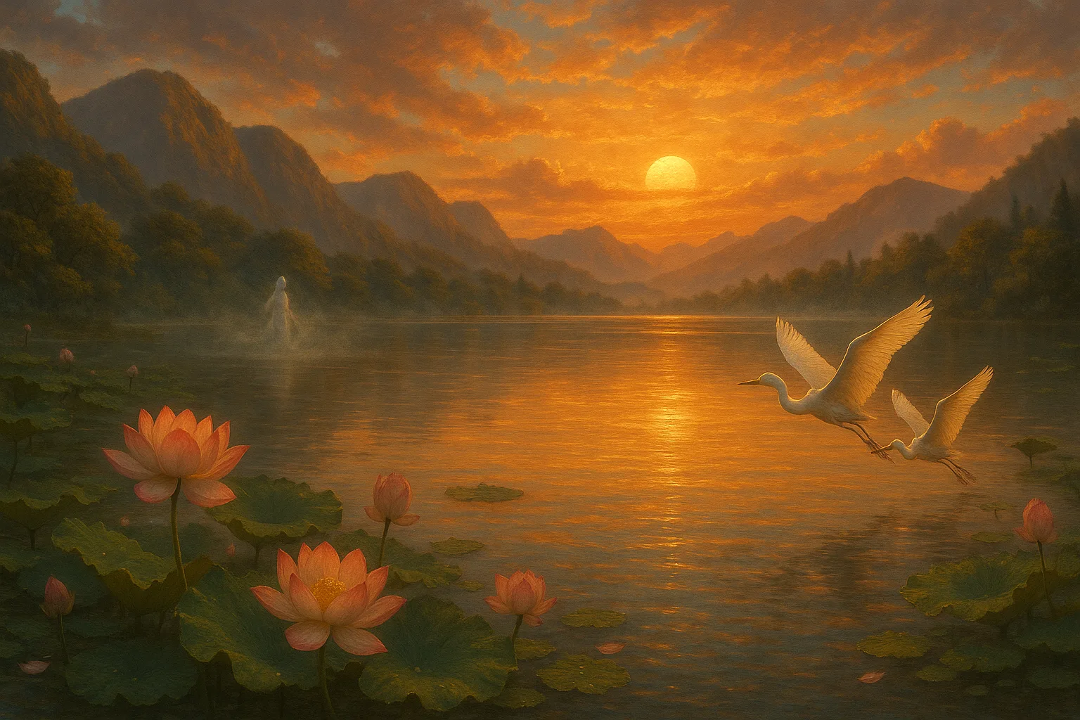 Riverside Town: Composing with Zhang Xian by the Lake by Su Shi | Poems and Idioms